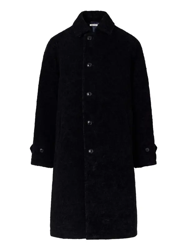 Blue Blue Japan Balmacaan Flocked Wool-blend Loop-yarn Coat - Blue