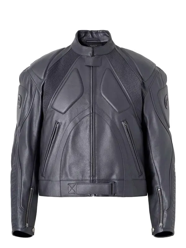 Gucci Logo-appliqué Panelled Leather Jacket - Gray