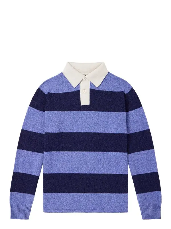 BEGG & CO. Hooped Cashmere Rugby Sweater - Blue