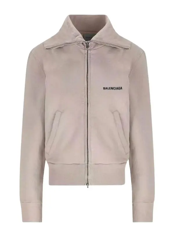Balenciaga Logo-print Zip-up Sweatshirt - Neutrals