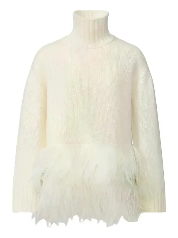 Fabiana Filippi Ostrich-feather-trim Ribbed-knit Sweater - Neutrals