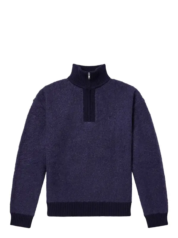Aimé Leon Dore Wool-blend Felt Half-zip Sweater - Navy