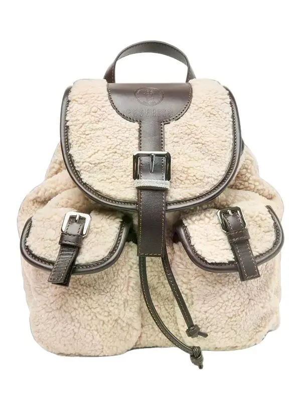 Peserico Shearling-effect Buckled Backpack - Neutrals