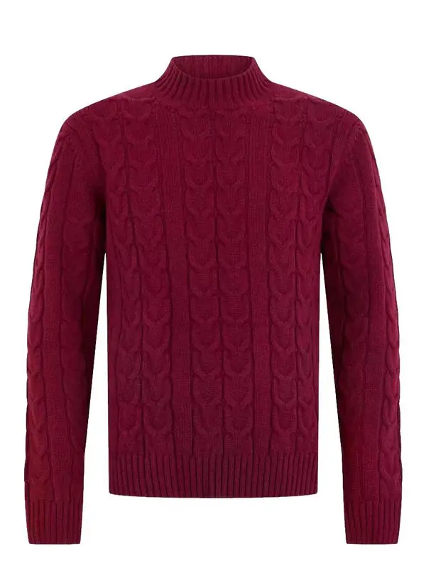 SLOWEAR Cable-knit Mock-neck Sweater - Red