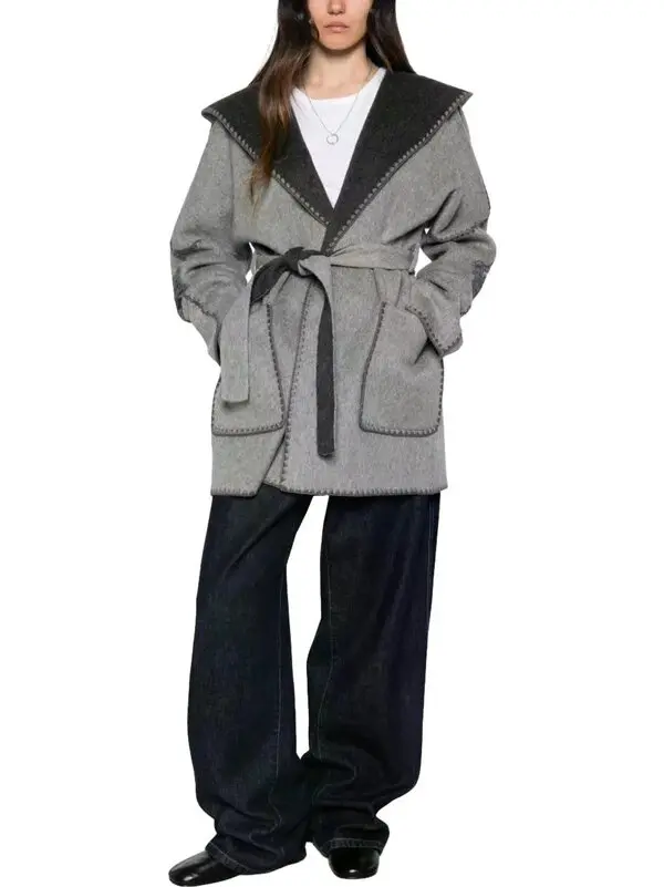 ERMANNO FIRENZE Embroidered Belted Oversized Coat - Grey