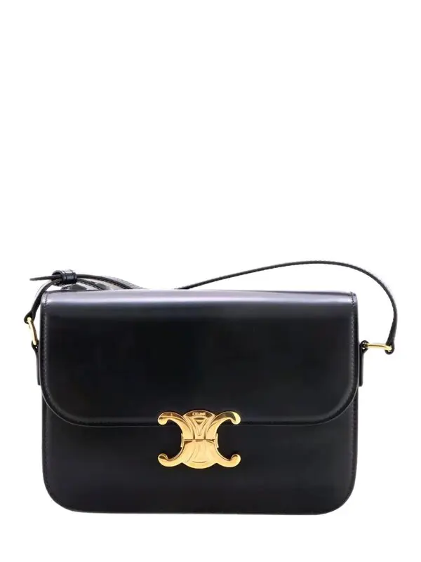 Celine Triomphe Shoulder Bag Smooth Calfskin Medium Crossbody Bag - Black
