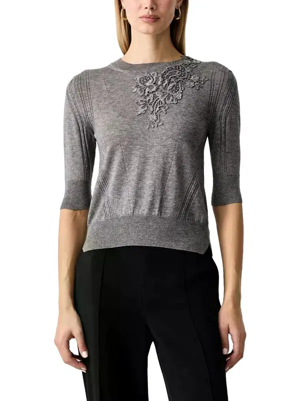 Ermanno Scervino Lace-appliqué Pointelle-knit Sweater - Grey