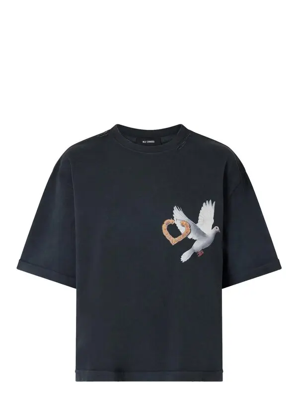 WILLY CHAVARRIA El Movimento Brava Distressed Printed Cotton-jersey T-shirt - Black