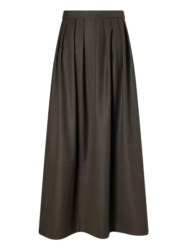 Giuliva Heritage Pleated Prince Of Wales Checked Herringbone Wool Midi Skirt - Gray