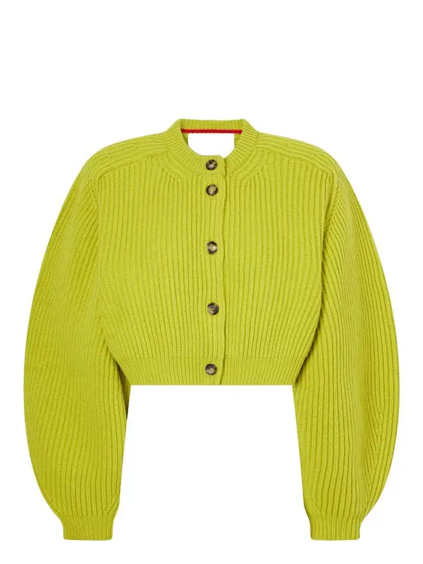RÙADH The Cadogan Cropped Ribbed Cashmere Cardigan - Chartreuse
