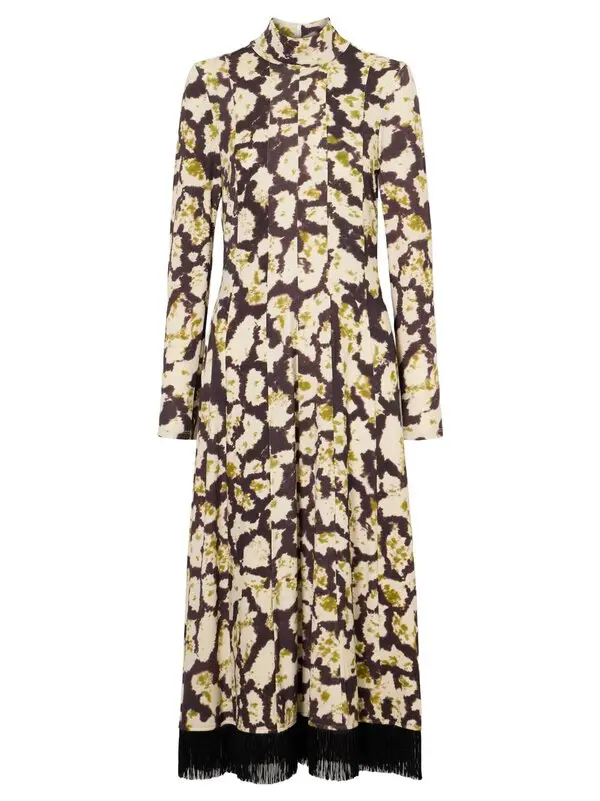 Cara Cara Troy Floral-print Fringe-trimmed Cotton-blend Jersey Midi Dress - Multi