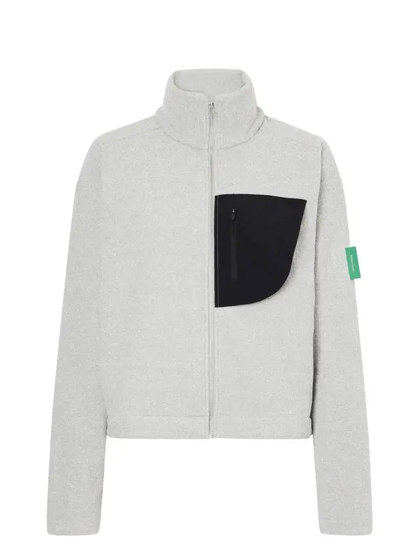 DISTRICT VISION Cropped Logo-appliquéd Shell-trimmed Recycled Fleece Jacket - Gray