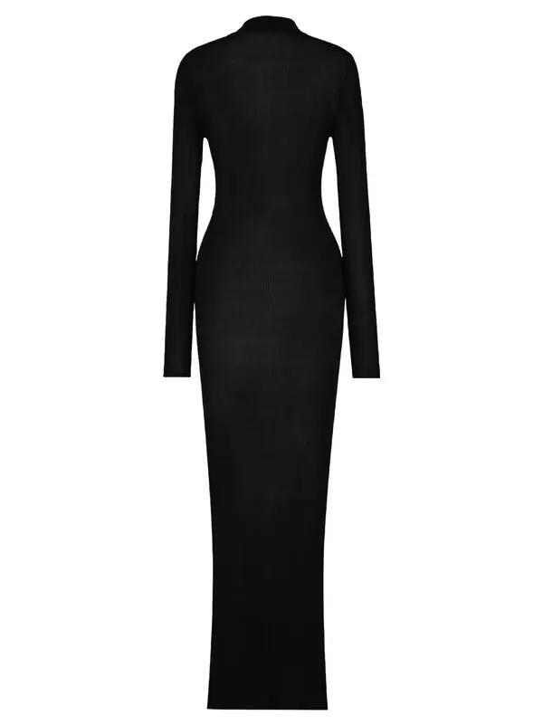 Saint Laurent Silk Long-sleeve Midi Dress - Black