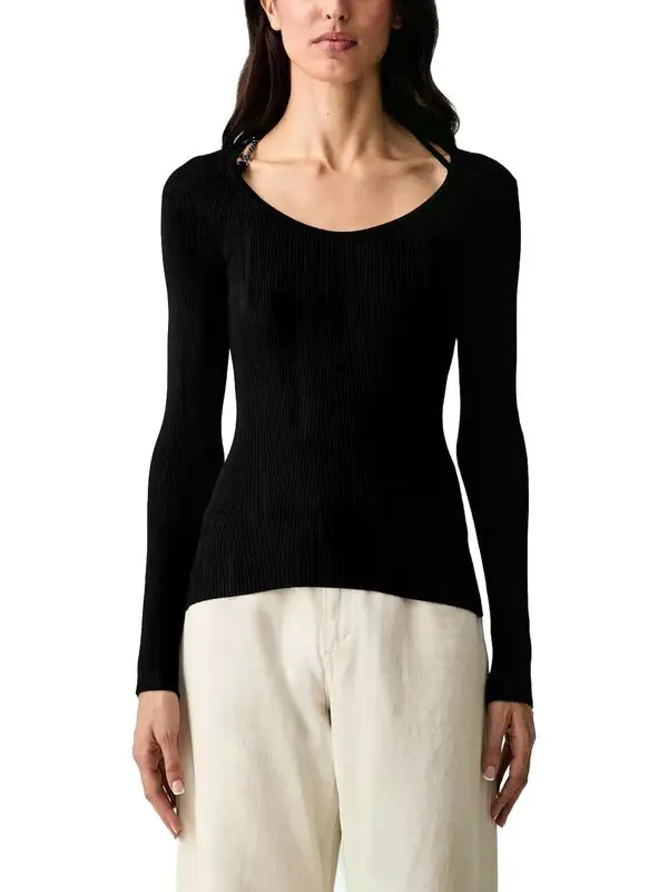 Guess Logo-lettering Ribbed-knit Sweater - Black