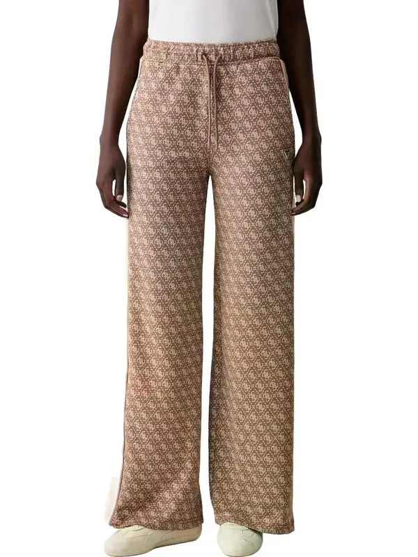 Guess Monogram-print Wide-leg Track Pants - Brown