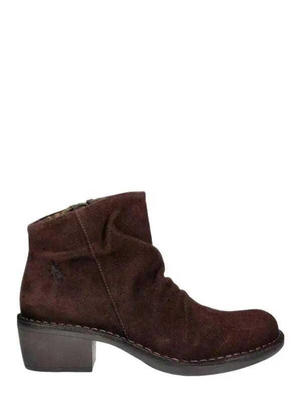 Fly London Ruched Suede Ankle Boots - Brown