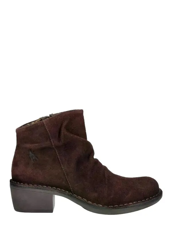 Fly London Ruched Suede Ankle Boots - Brown