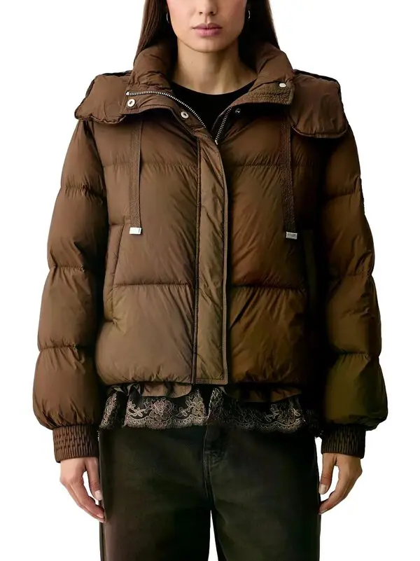 ERMANNO FIRENZE Lace-trim Hooded Puffer Jacket - Brown