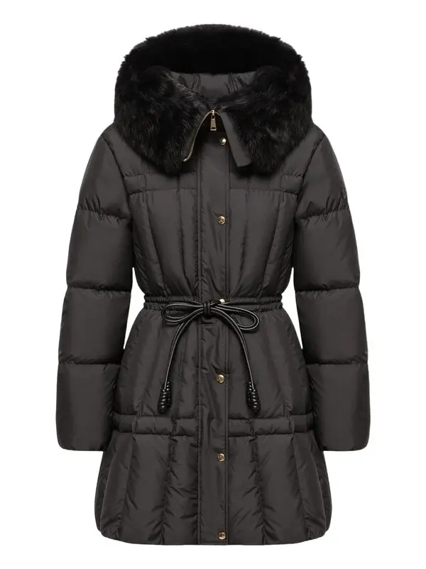 Moncler Solennel Shearling Trimmed Hooded Short Down Parka - Black