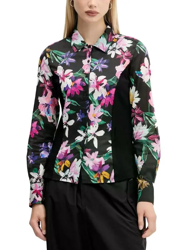 Desigual Floral-panelled Shirt - Black