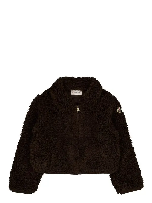 Moncler Collar Teddy Fleece Cropped Jacket - Brown