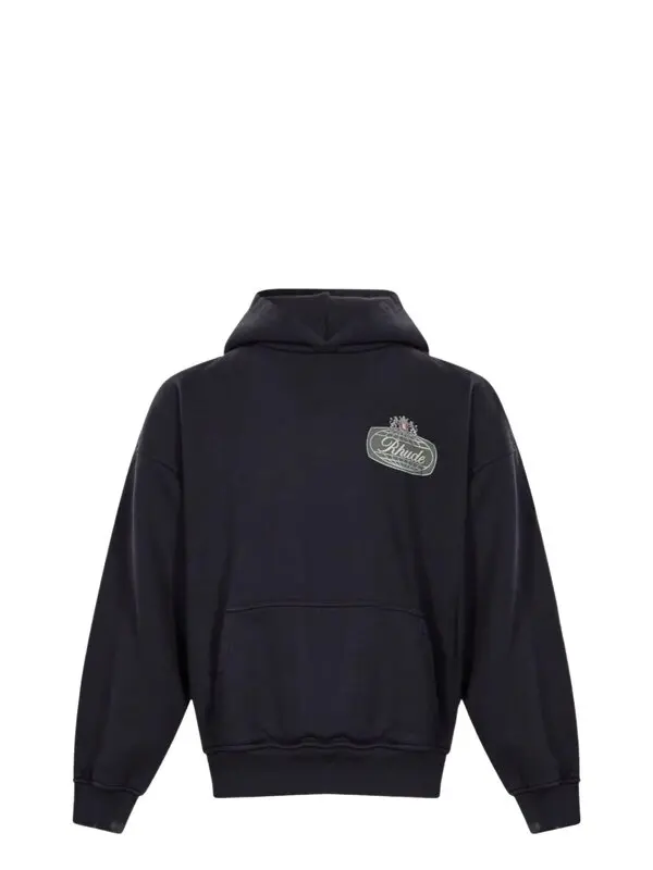 Rhude Logo Printed Long-sleeved Hoodie - Black