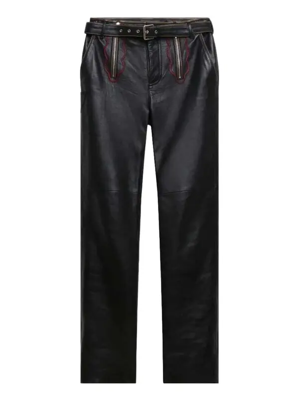 Marni Embroidered Panelled Leather Trousers - Black