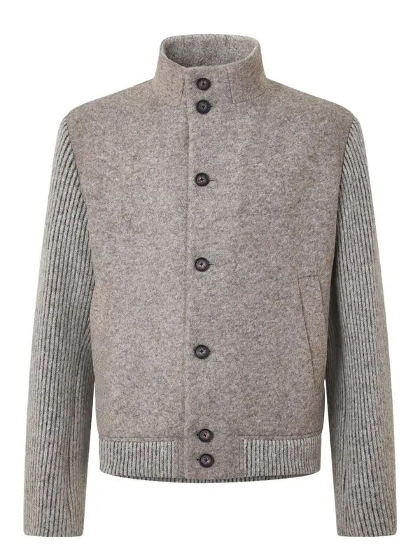 Hugo Boss Stand Collar Spliced Knit Jacket - Gray