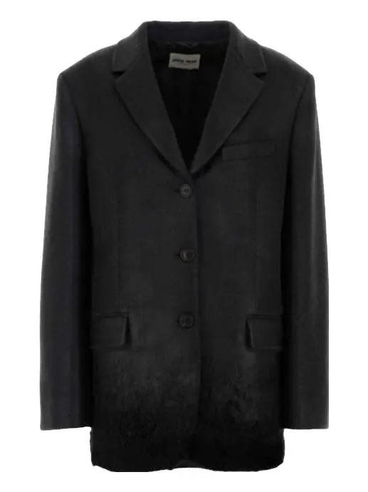Miu Miu Shearling-trim Wool-blend Blazer - Grey
