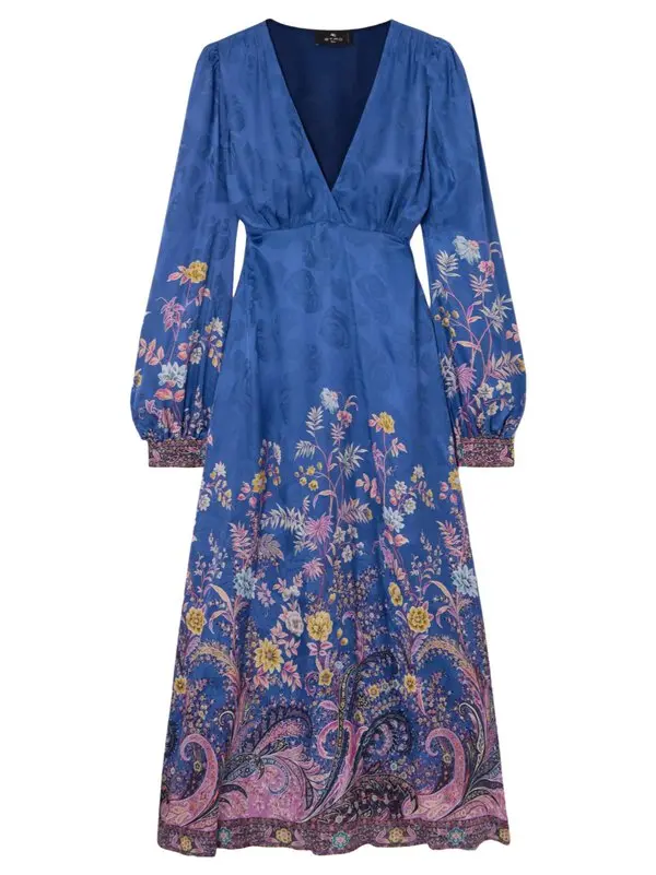 Etro Printed V-neck Dress - Blue