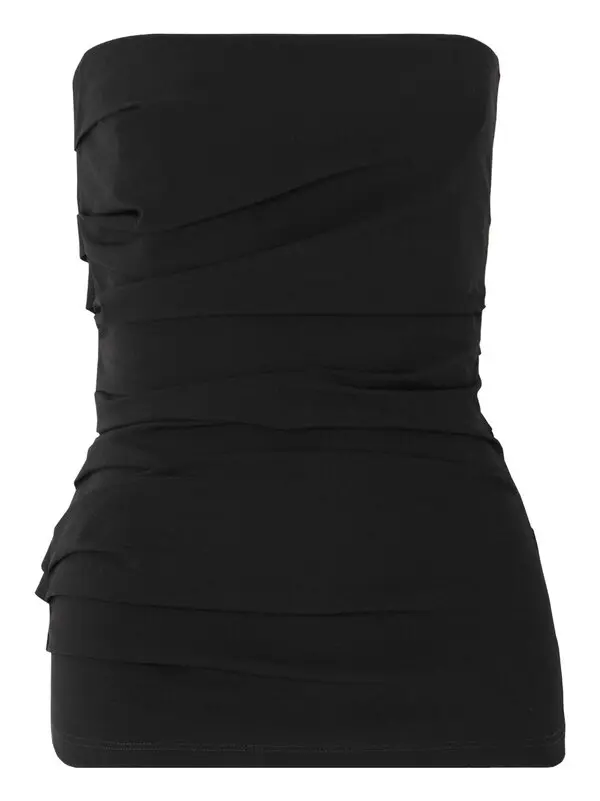 Proenza Schouler Strapless Gathered Cotton-blend Poplin Top - Black
