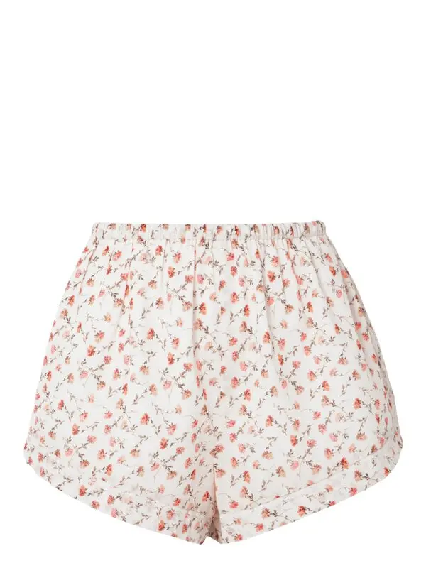 Posse Charlotte Lace-trimmed Floral-print Cotton Shorts - White
