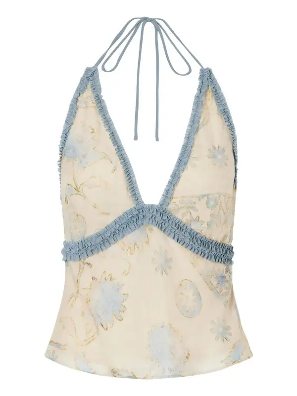 SIR. Cecile Ruffled Printed Chiffon Halter Top - No