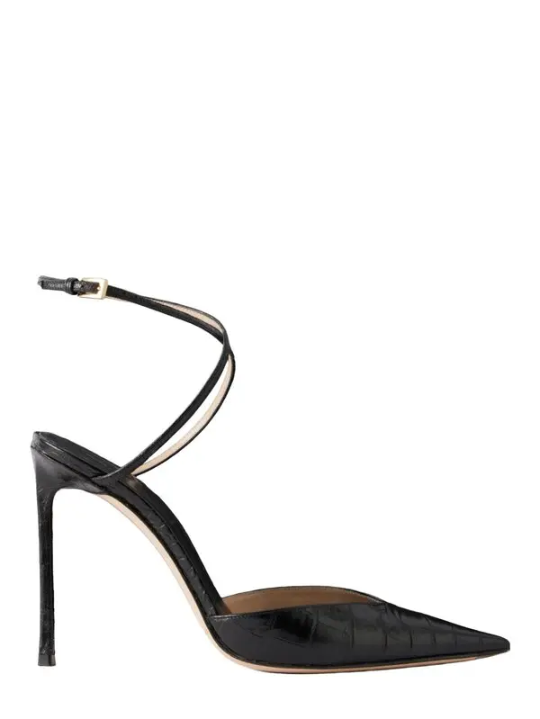 TOM FORD Glossy Black Croc-embossed High Heels - No