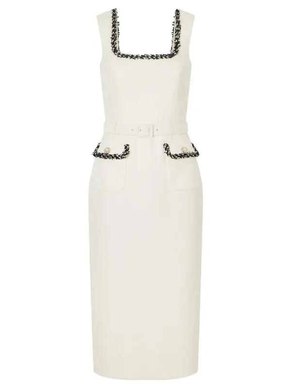 Rebecca Vallance Belted Tweed Midi Dress - No