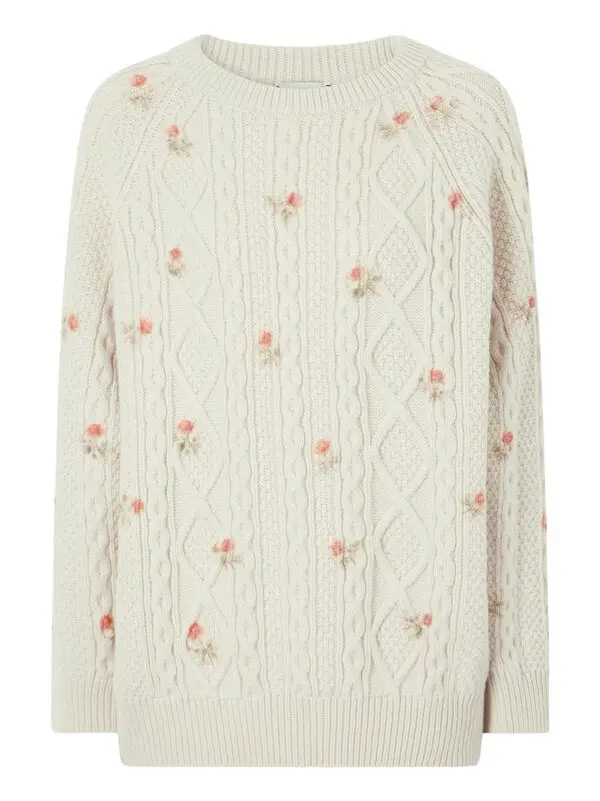 Magda Butrym Floral-print Cable-knit Wool And Cashmere-blend Sweater - No