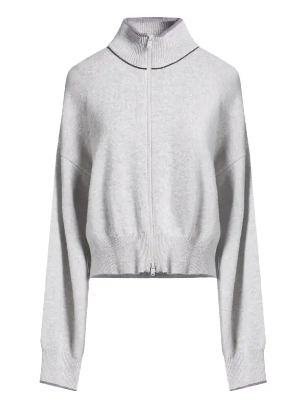 Brunello Cucinelli High-neck Zip Knit Sweater - Grey