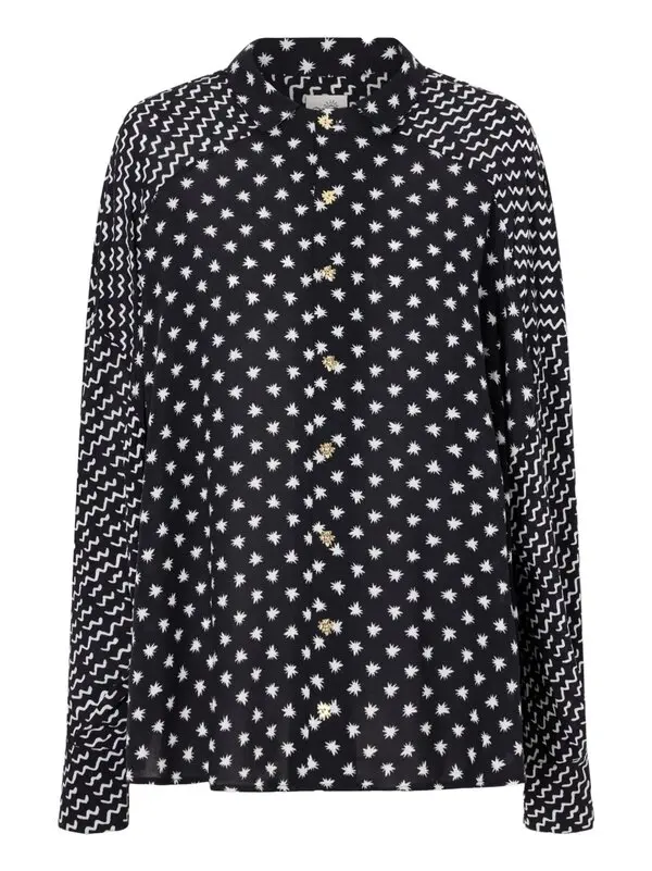 DONDE ESTEBAN Estrellitas Y Olas Printed Satin Shirt - Black