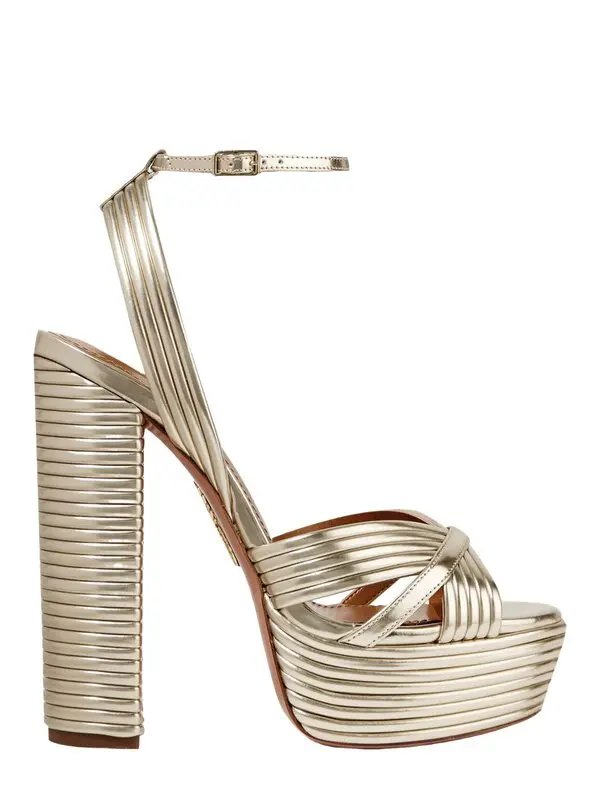 AQUAZZURA Sundance 140 Metallic Leather Platform Sandals - No
