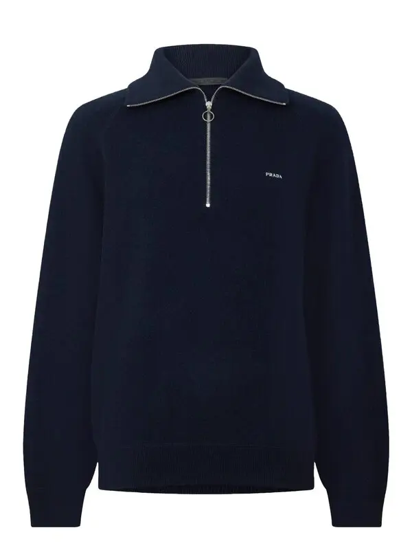 Prada Darknavy Halfzip Collar Knit Sweater - Dark Navy