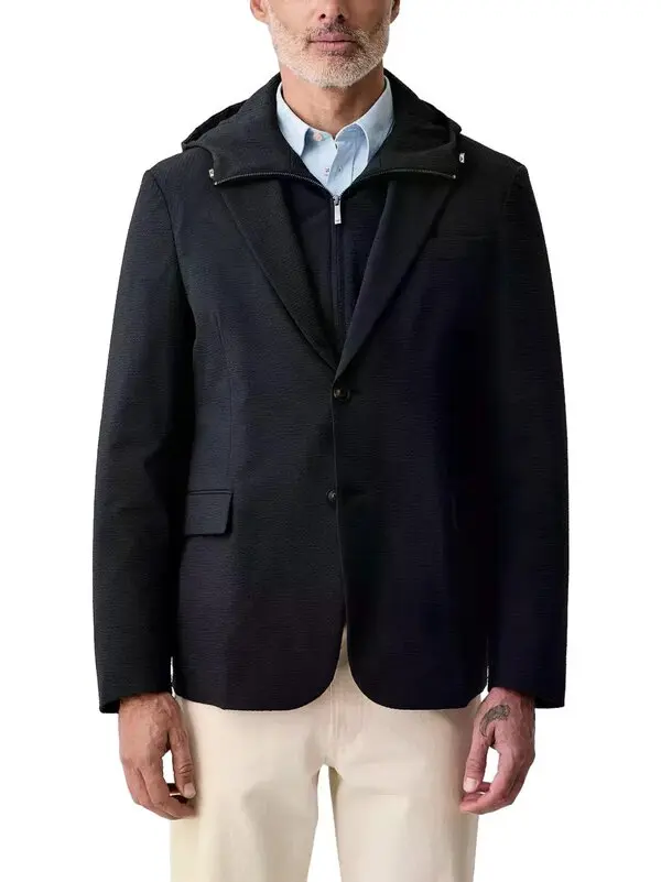 Emporio Armani Hooded Seersucker Jacket - Black