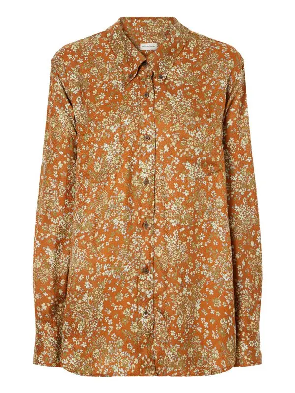 Dries Van Noten Floral-jacquard Printed Satin Shirt - Brown