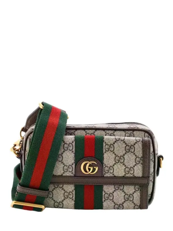 Gucci Ophidia Front Pocket Camera Bag Gg Coated Canvas Mini Shoulder Bag - Brown