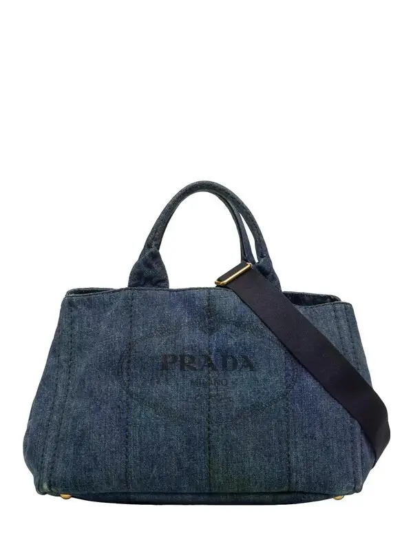 Prada 2013-2026 Denim Canapa Logo Tote Satchel - Blue