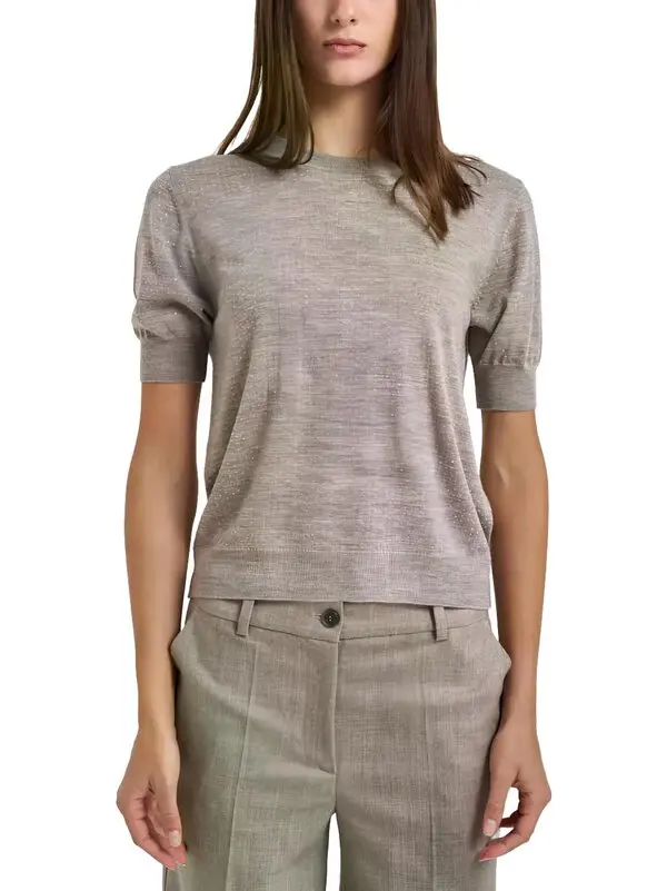 P.a.r.o.s.h Rhinestone-embellished Short-sleeve Sweater - Grey