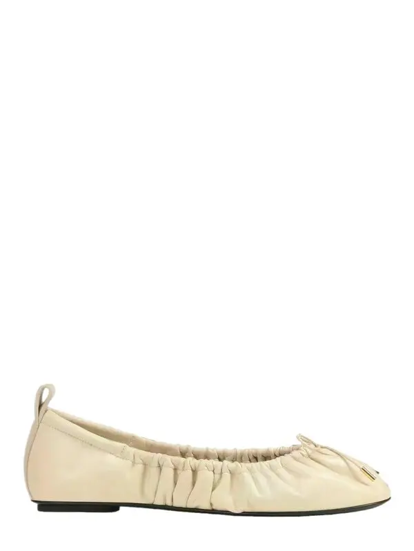 SERGIO ROSSI Bow-detail Ruched Ballet Flats - Neutrals