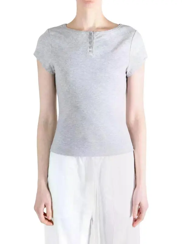 Free People Morning Pages Button-placket Cap-sleeve T-shirt - Grey