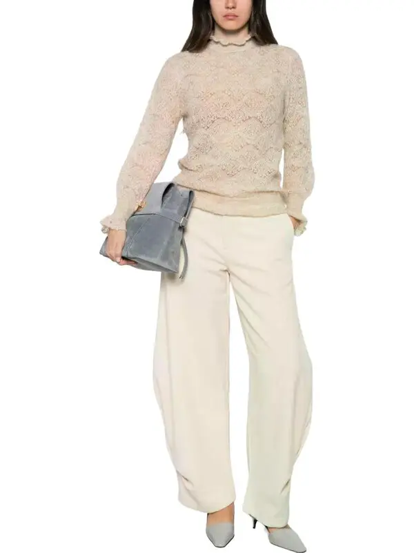 SOLOTRE Pointelle-knit Ruffled Sweater - Neutrals