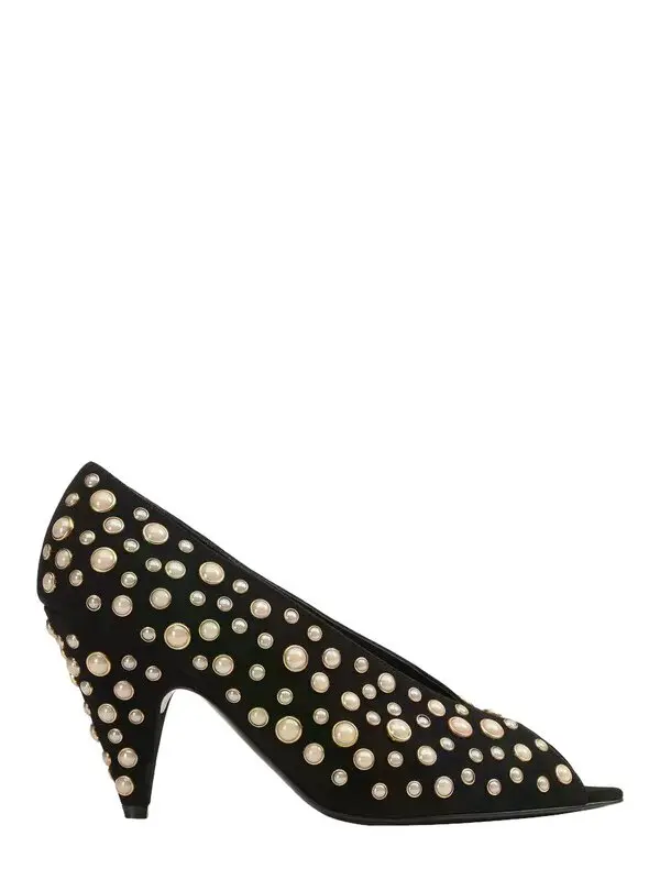 SERGIO ROSSI Beak Pearl-embellished Heeled Pumps - Black