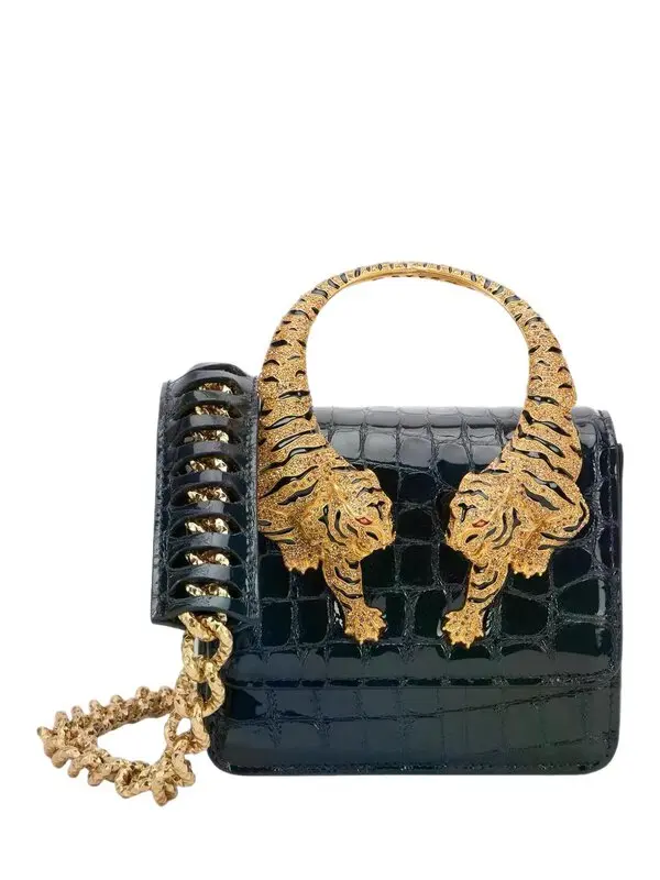 Roberto Cavalli Crocodile-effect Tiger Tote Bag - Black